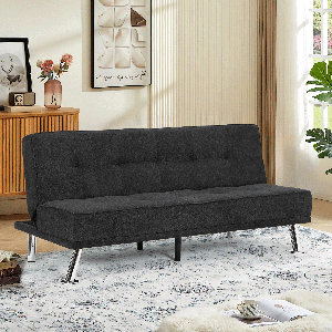 Ebern Designs Upholstered Convertible Sofa Bed – Modern Cotton-Linen Fabric Futon Sleeper Sofa ...